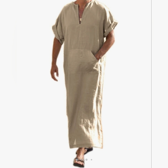 Coofandy | Kaftans | Mens Vneck Linen Robe Short Sleeve Kaftan Thobe ...
